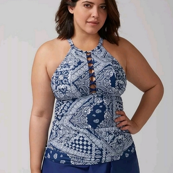Cacique Swim Cacique Swim Lane Bryant Tankini Swimsuit Top Blue
